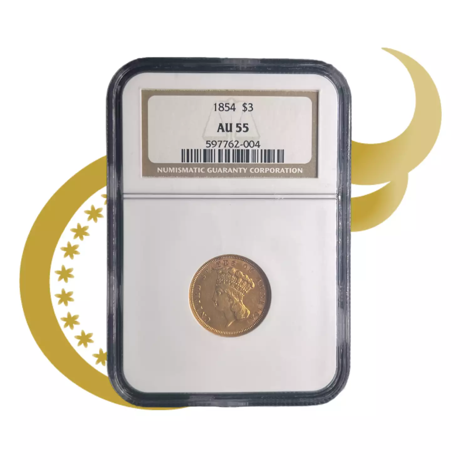 1854 $3 Indian Princess Head Gold NGC AU-55 - Matador Rare Coins Ltd.